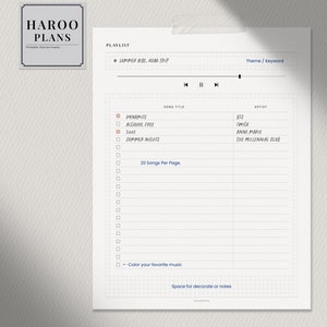 Playlist Sheets A4, US Letter Printable Music Tracker Inserts Podcast ...