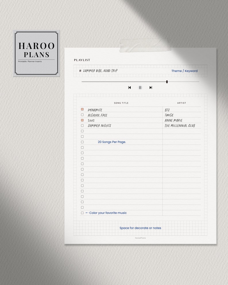 Playlist Sheets A4 US Letter Printable Music Tracker | Etsy