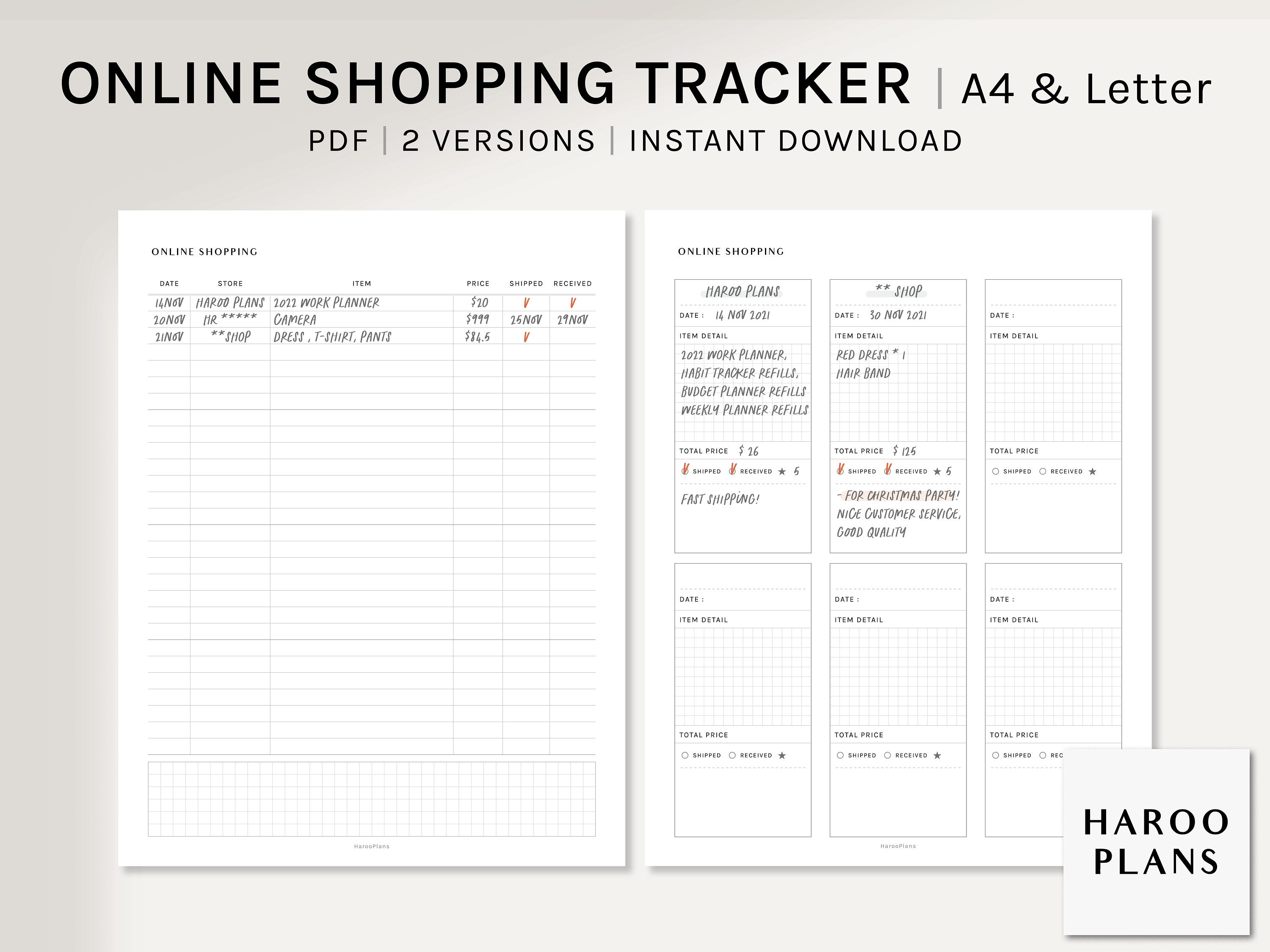 Online Shopping Tracker A4 US Letter Printable Planner - Etsy