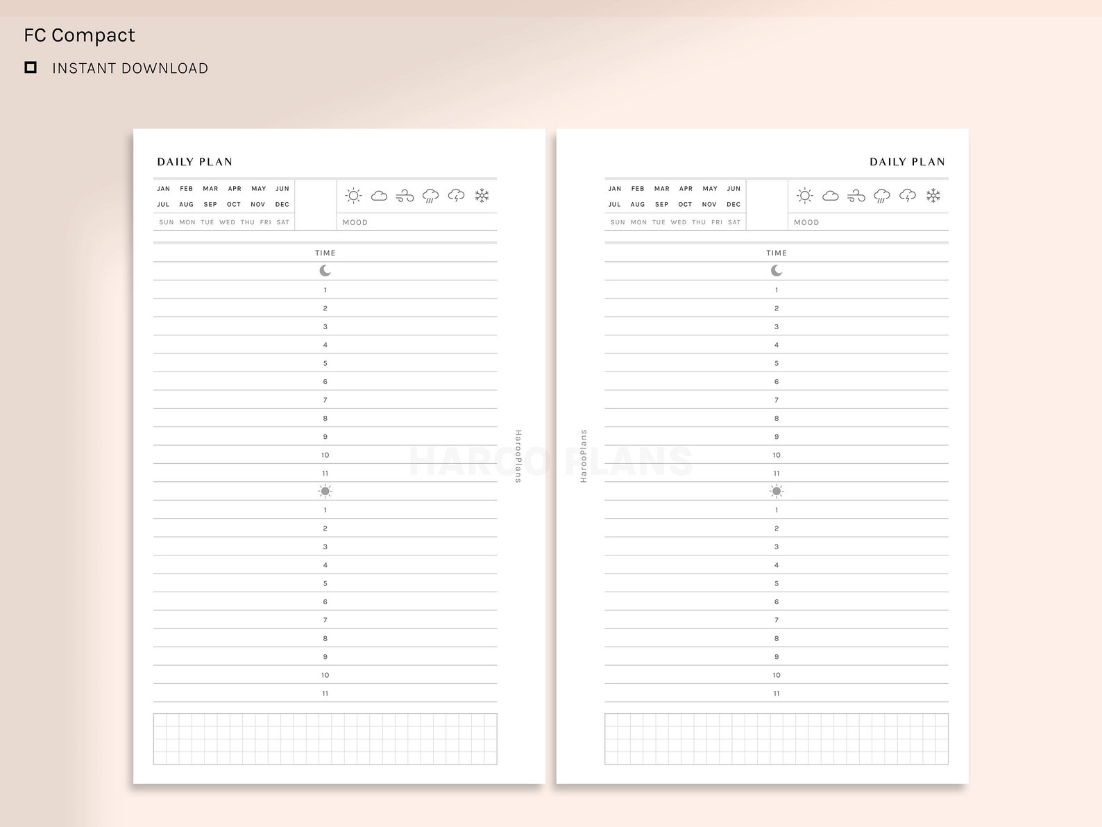 Daily Planner | FC Compact Size Printable Inserts | 24hours Schedule ...