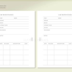 Car Maintenance | Pocket Size Printable Planner Inserts | Simple Auto ...