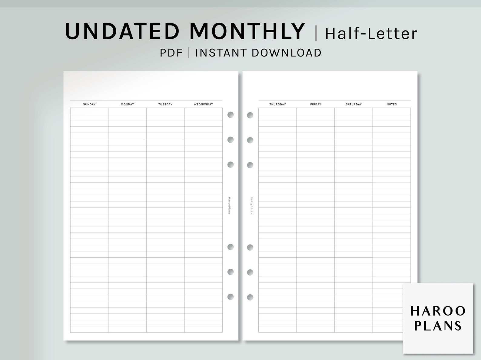 Undated Monthly Half-letter Printable Planner Inserts - Etsy