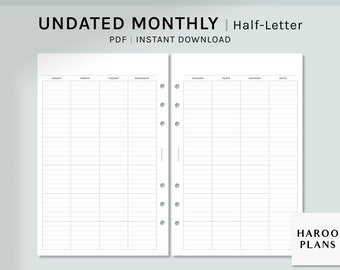 Half, Minimalist Monthly Planner Printable Calendar Month on Two Pages ...