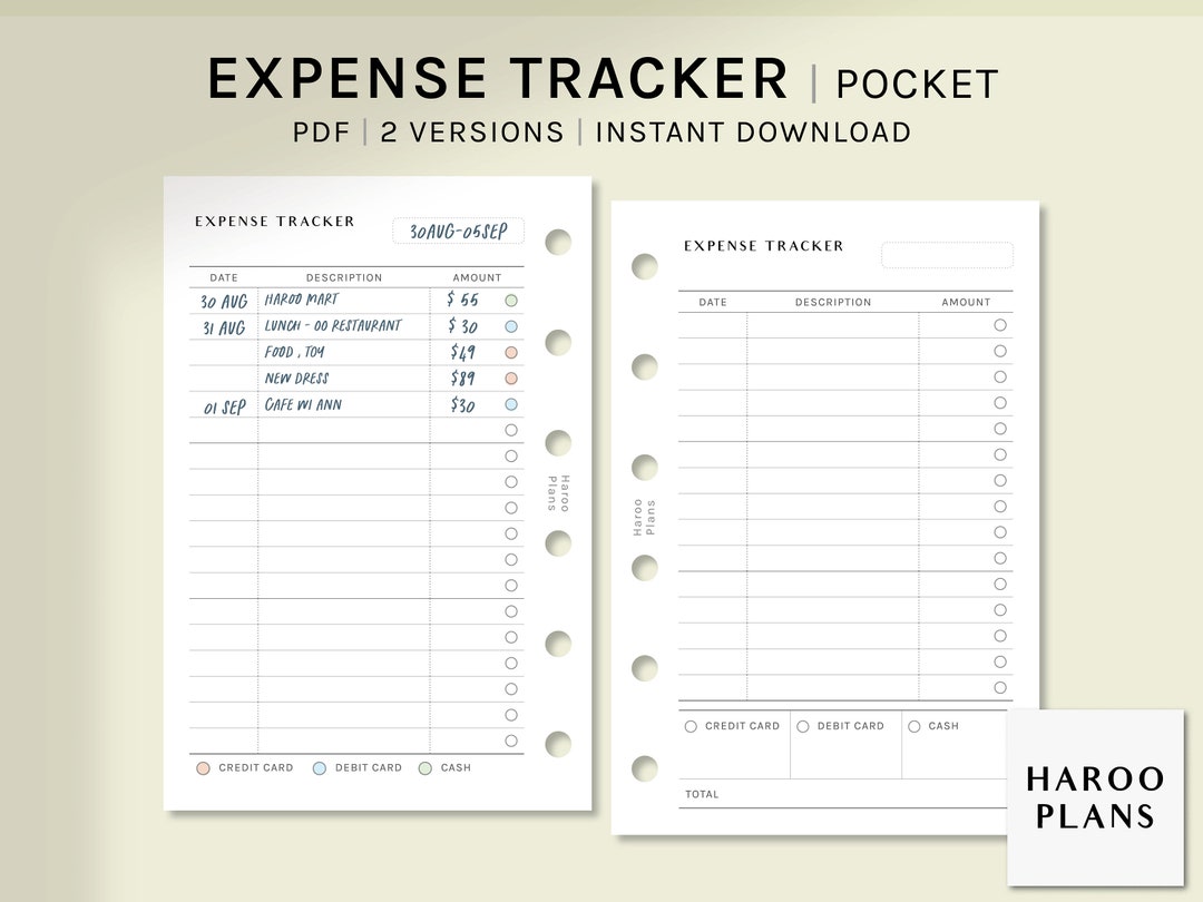 Expense Tracker | Pocket Ring Printable Planner Inserts | Spending Log ...