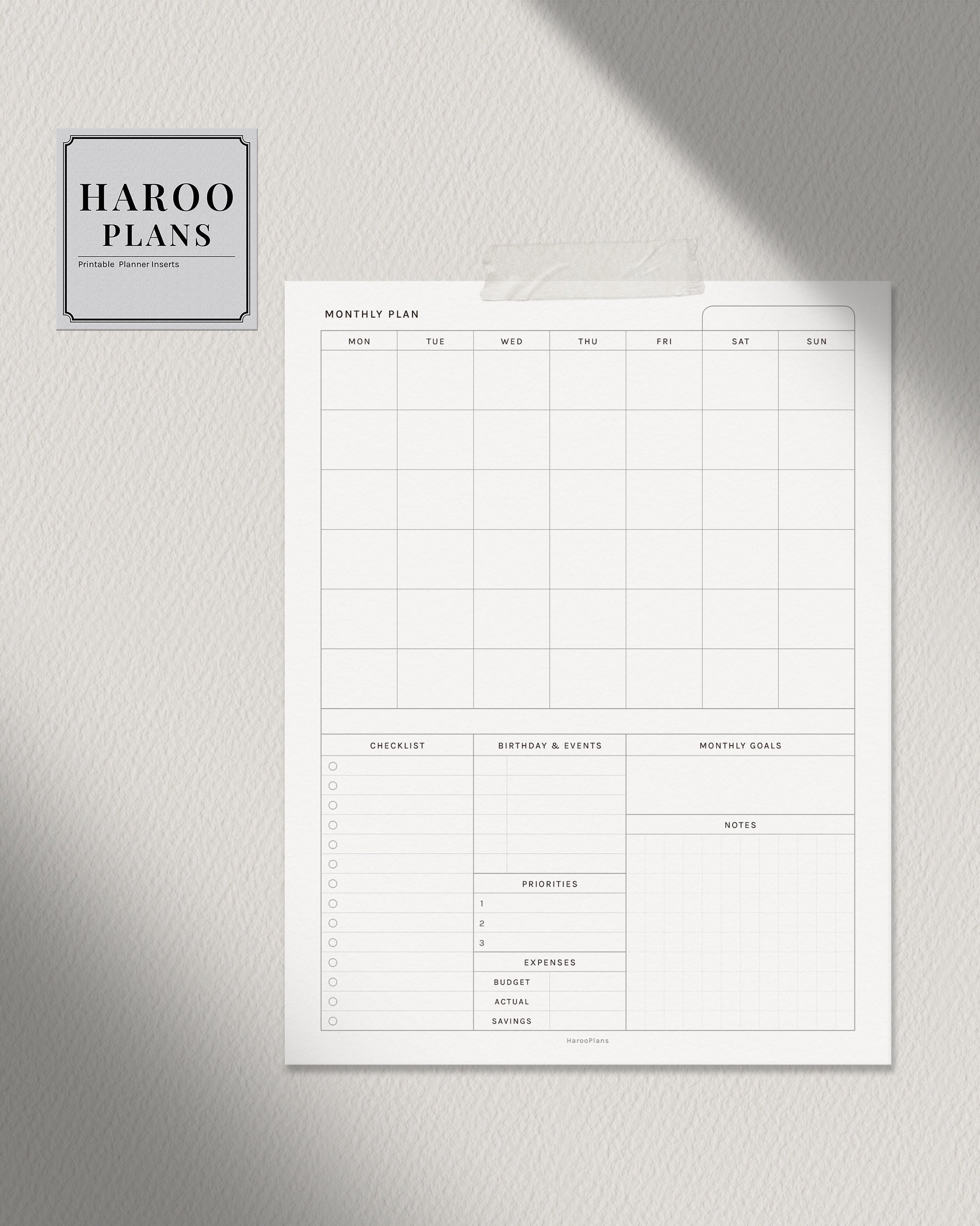 Monthly Overview | A4, US Letter Printable Planner Inserts | MO1P ...