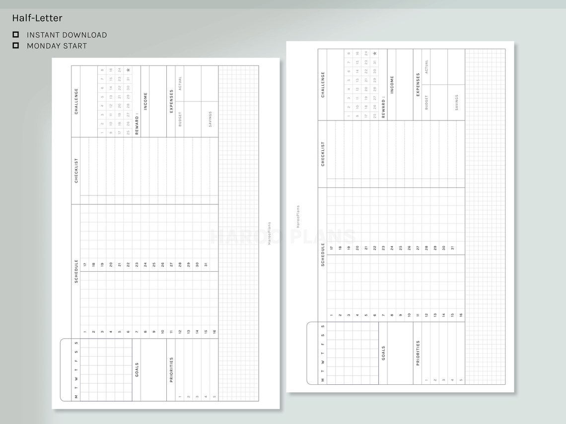 Monthly Planner Half-letter Printable Inserts Monthly - Etsy