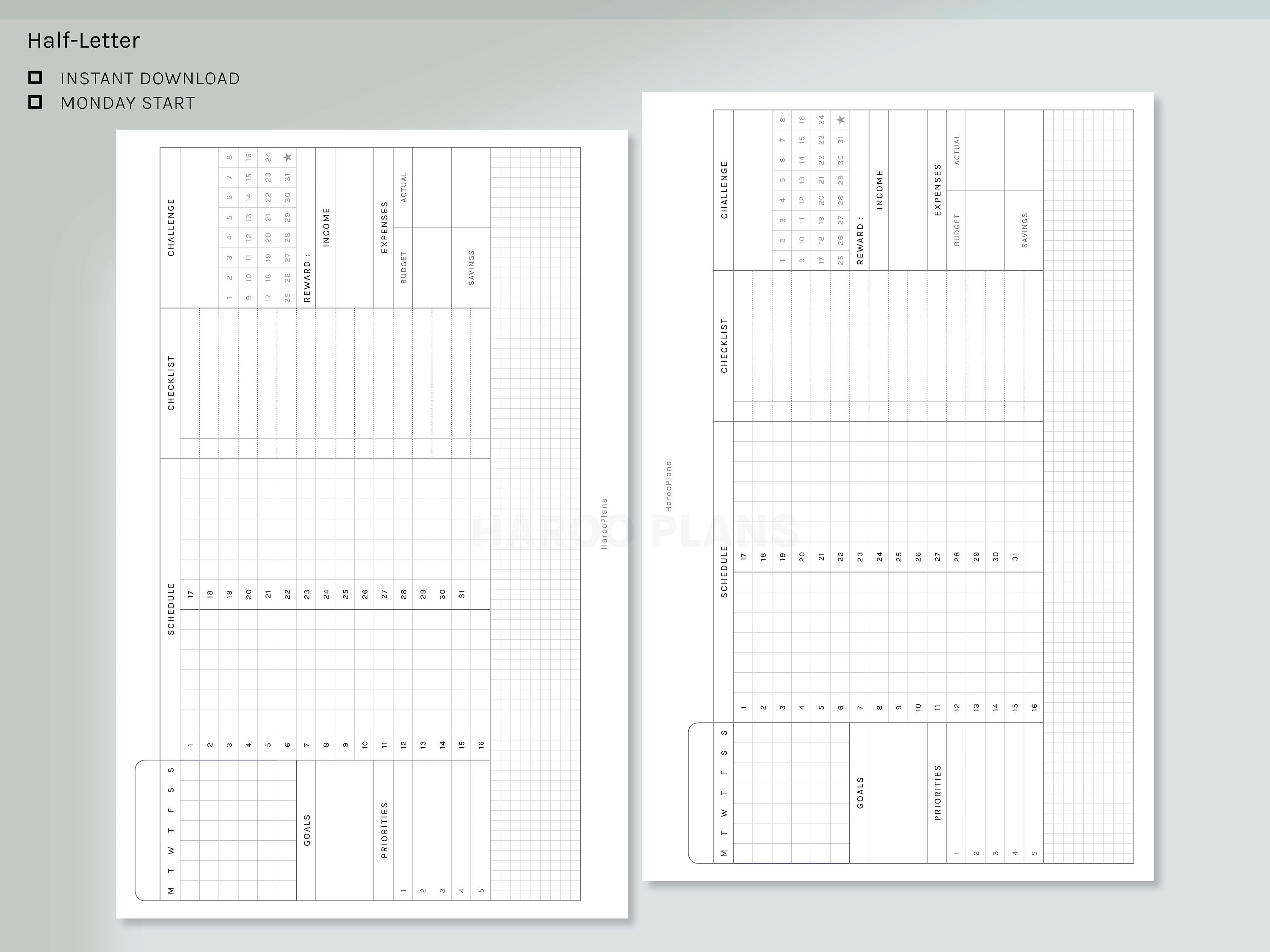 Monthly Planner Half-letter Printable Inserts Monthly - Etsy