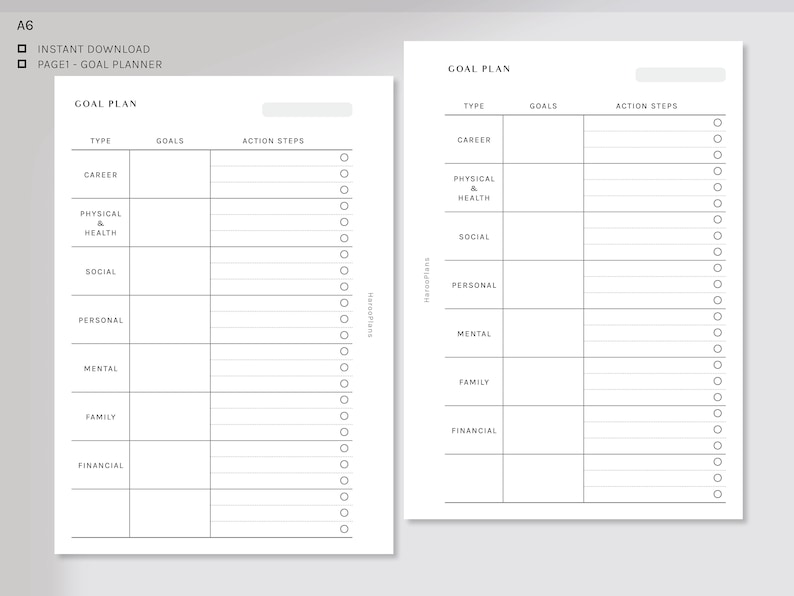 Goal Planner Printable Inserts A6 Ring Life Goal Setting - Etsy