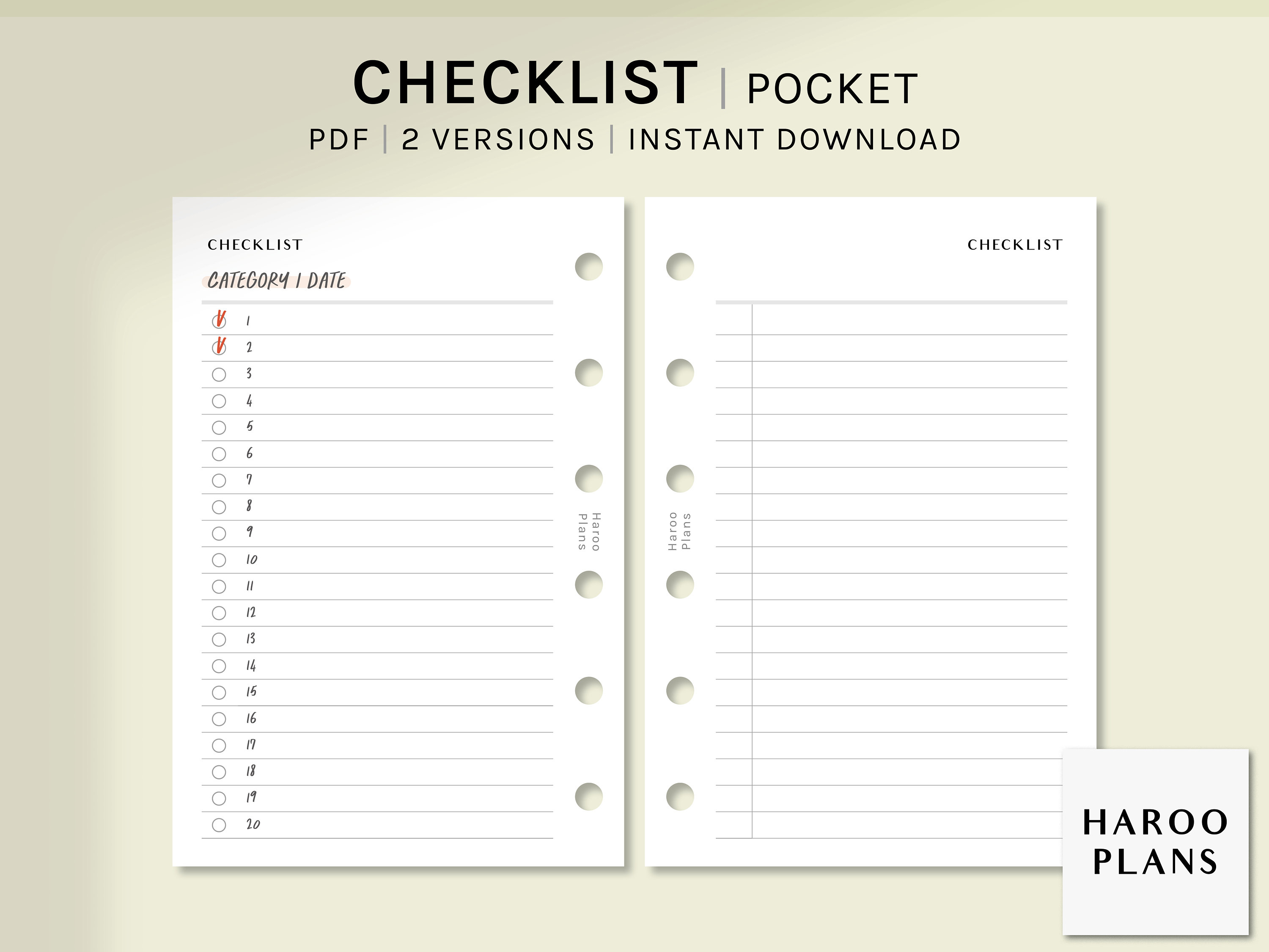 Checklist Sheet Pocket Size Printable Planner Inserts - Etsy