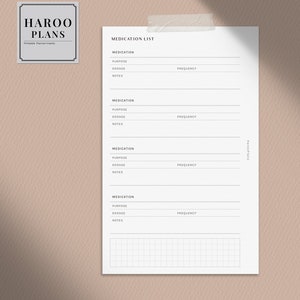 Medication List & Tracker Sheet | FC Compact Printable Planner Inserts | Medicine Pill ...