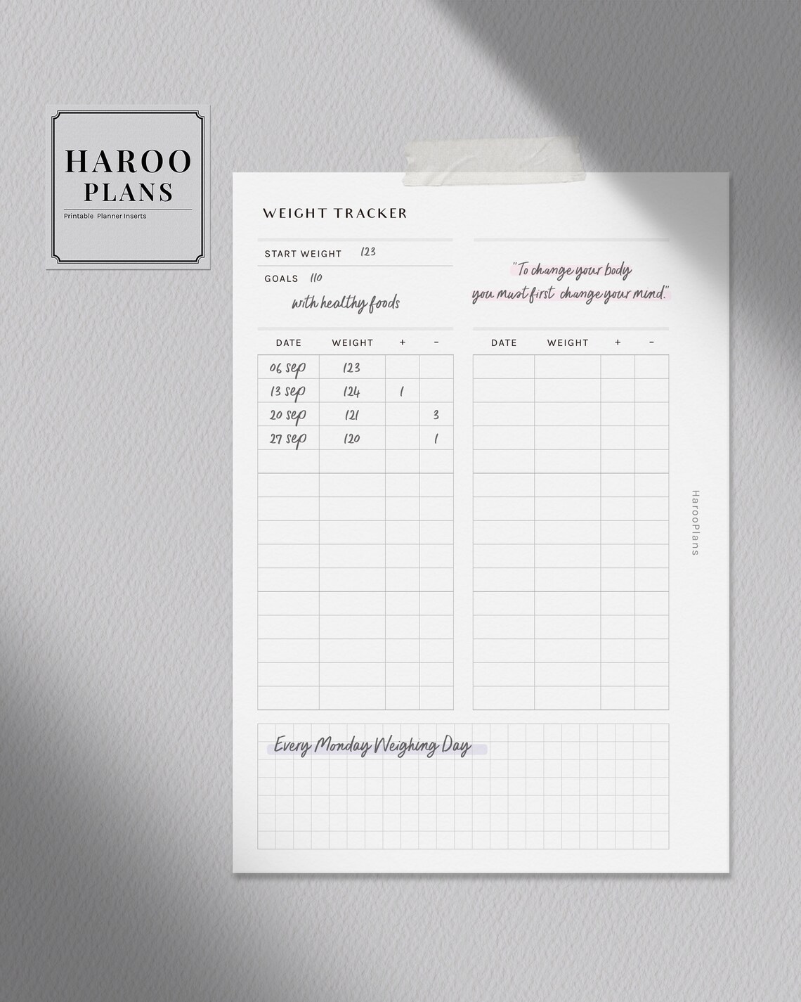 Weight Tracker A6 Printable Planner Inserts Weight Loss - Etsy