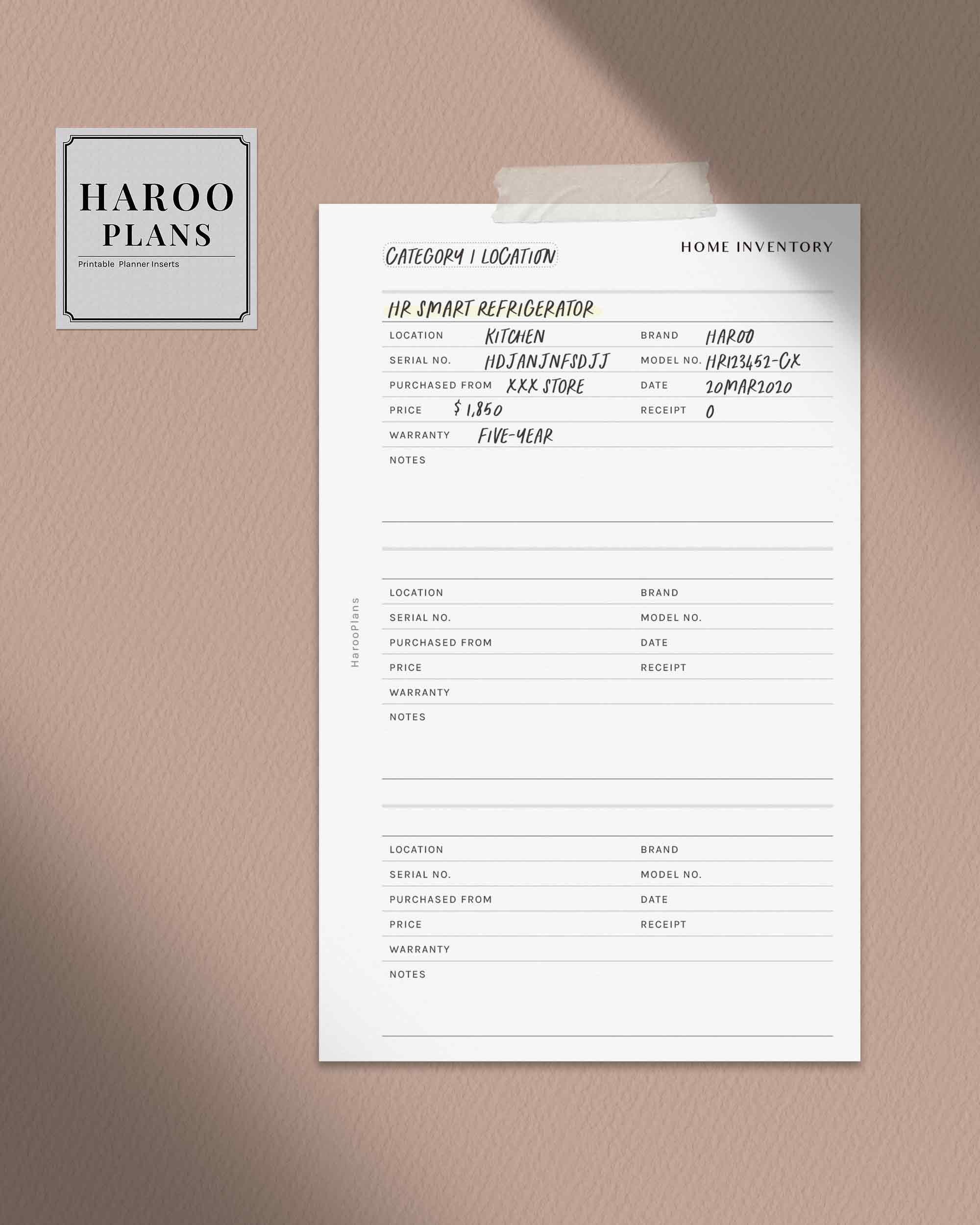 Home Inventory FC Compact Printable Planner Inserts - Etsy