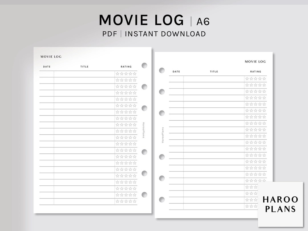 Movie Log Printable Inserts | A6 | Film Checklist Template PDF | Simple ...
