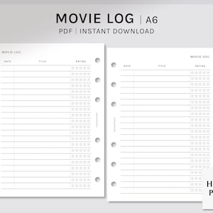 Movie Log Printable Inserts | A6 | Film Checklist Template PDF | Simple ...