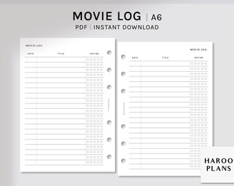 PRINTABLE A5 Size Movie Log A5 Printable Planner Inserts Film Checklist ...