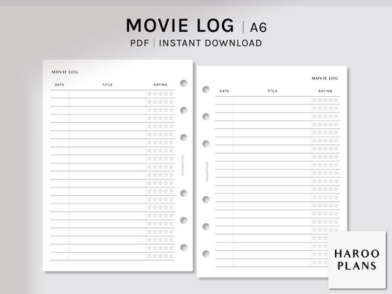 Movie Log Printable Inserts A6 Film Checklist Template PDF - Etsy