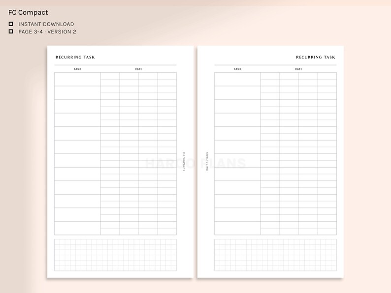 Recurring Task | FC Compact Printable Planner Inserts | Chores Tracker ...