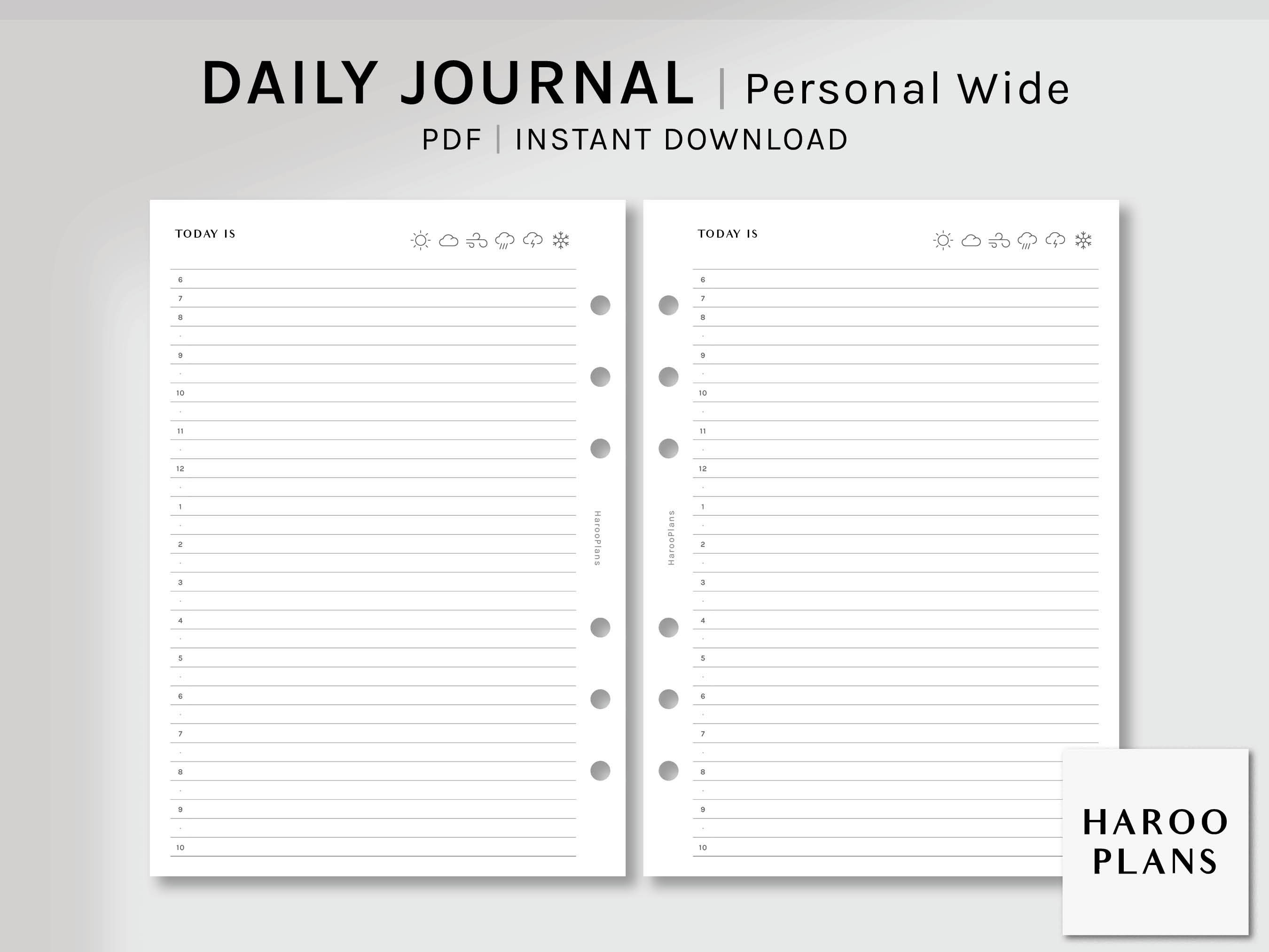 Daily Journal Personal Wide Printable Planner Inserts - Etsy
