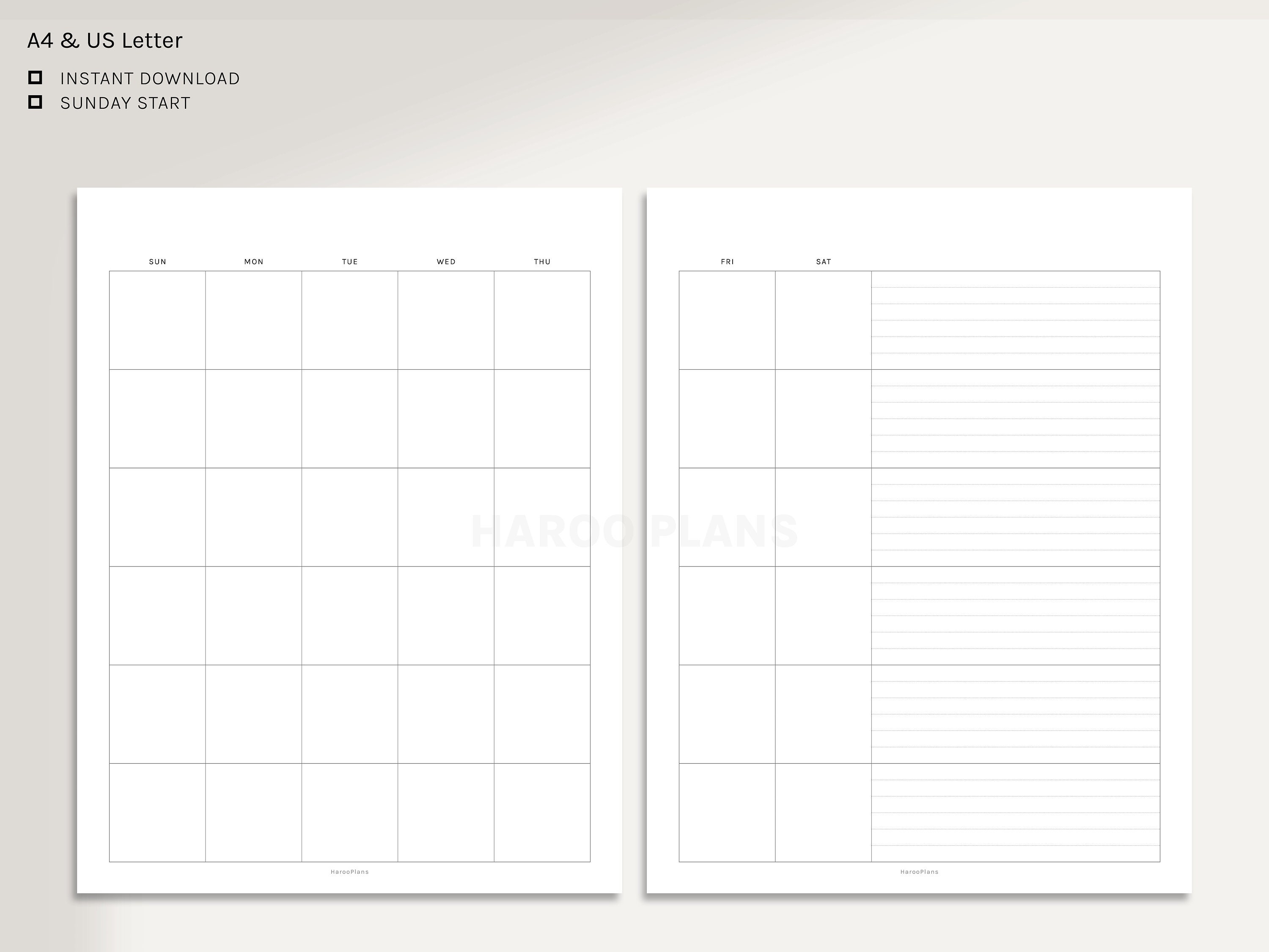 Undated Monthly | A4, US Letter Printable Planner Inserts | Simple MO2P ...