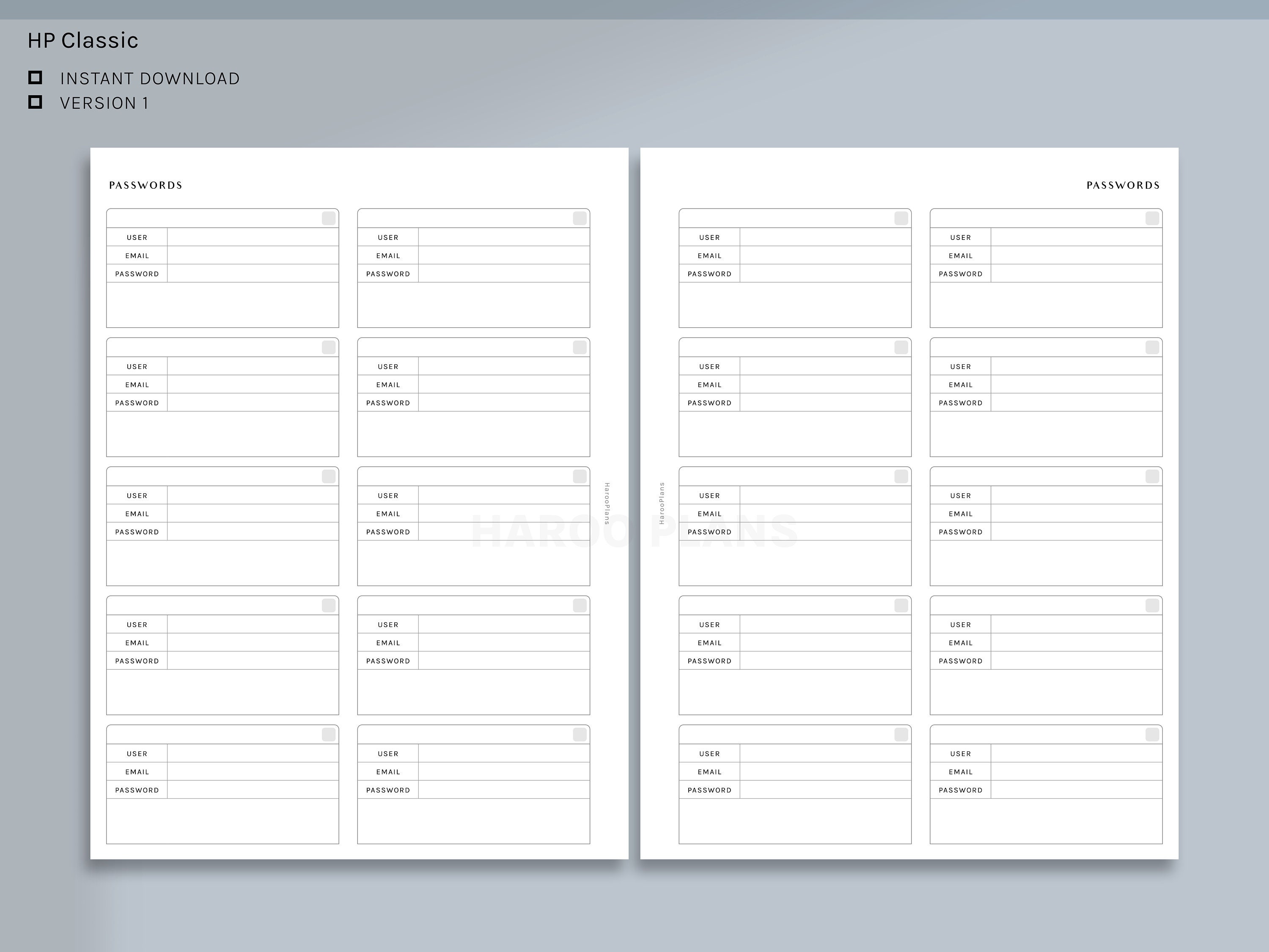 Password Tracker HP Classic Printable Happy Planner Inserts - Etsy