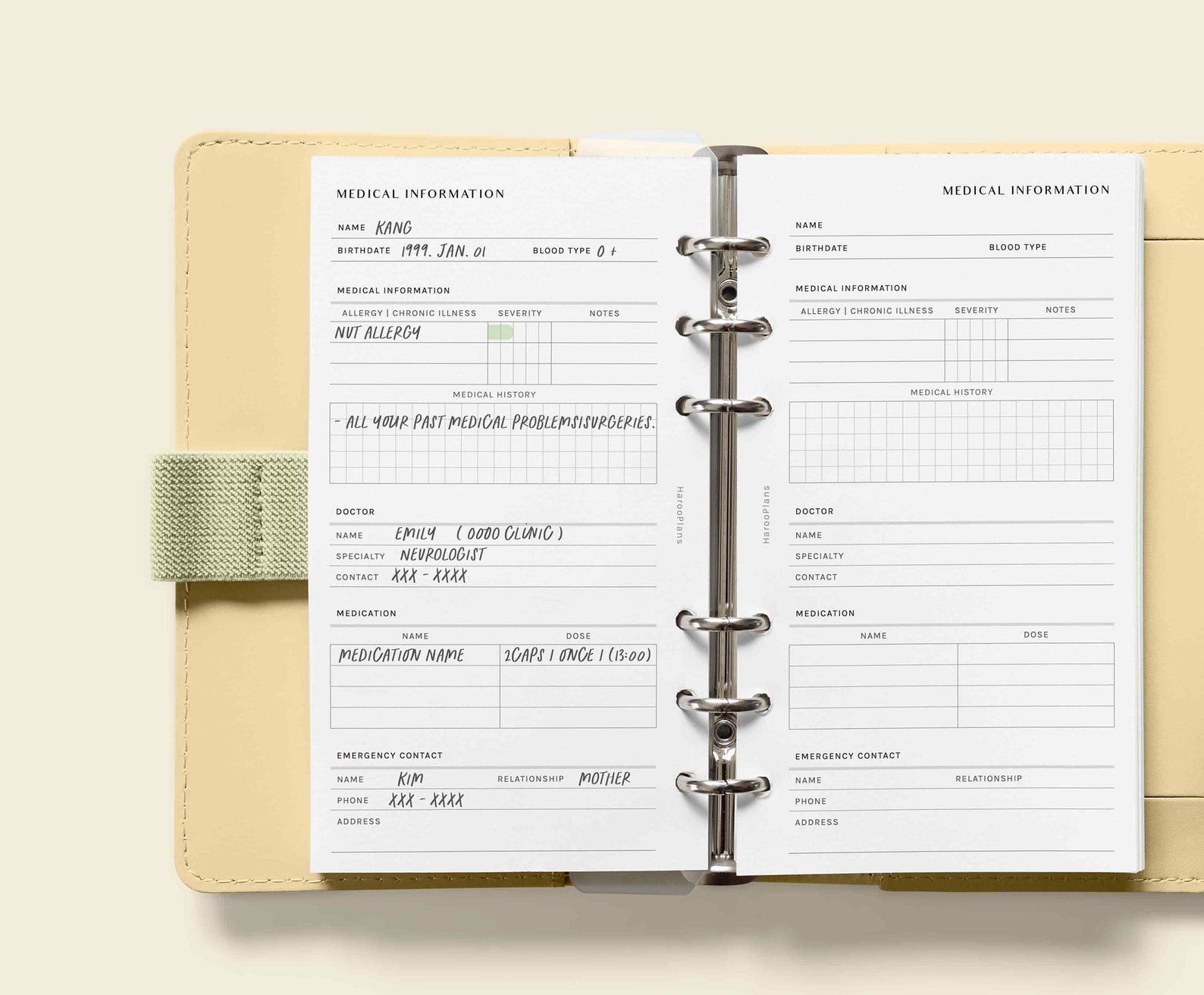 Medical Information | Personal Size Printable Planner Inserts | Simple ...