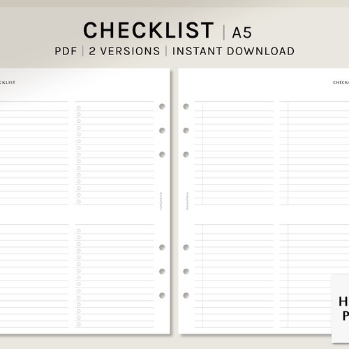 Task List A5 Printable Planner Inserts to Do List Template | Etsy