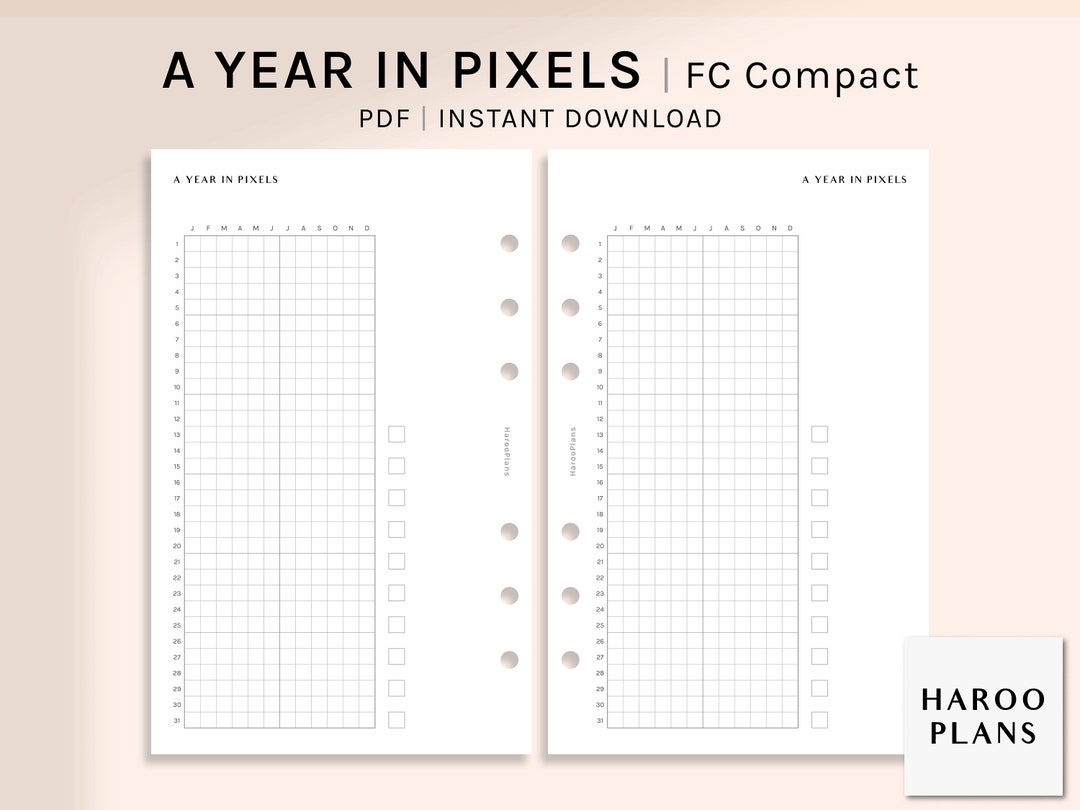 A Year in Pixels | FC Compact Printable Planner Inserts | Yearly Mood ...