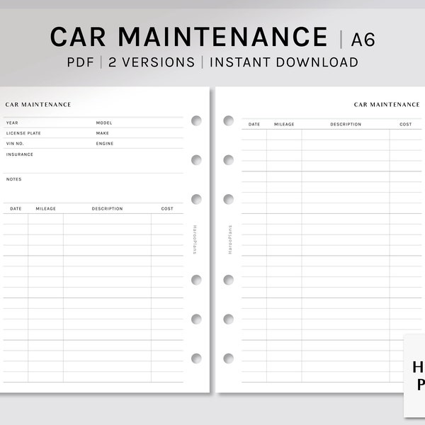 A6 Vehicle Maintenance Log - Etsy