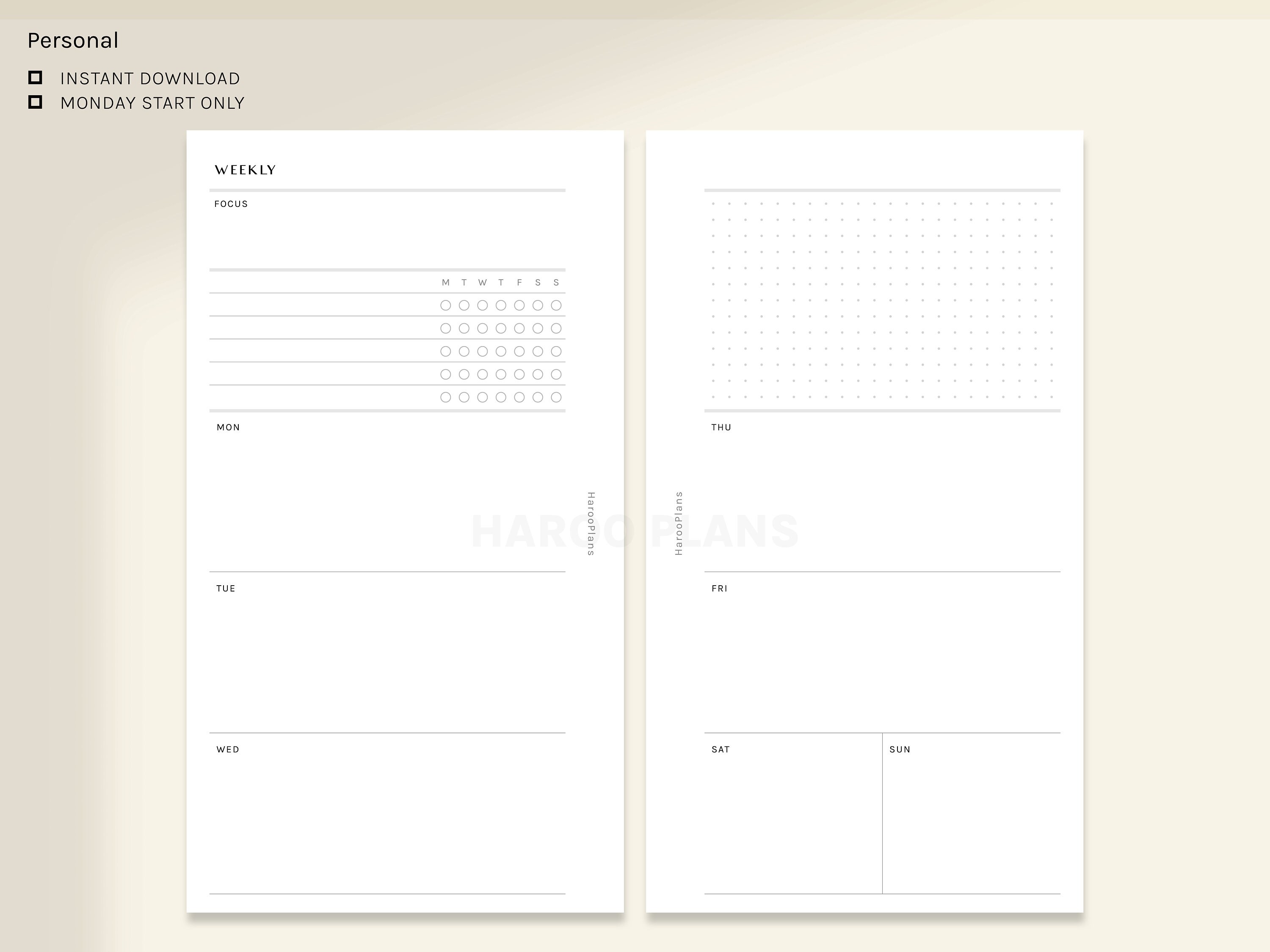 Simple Weekly Personal Size Printable Planner Inserts - Etsy