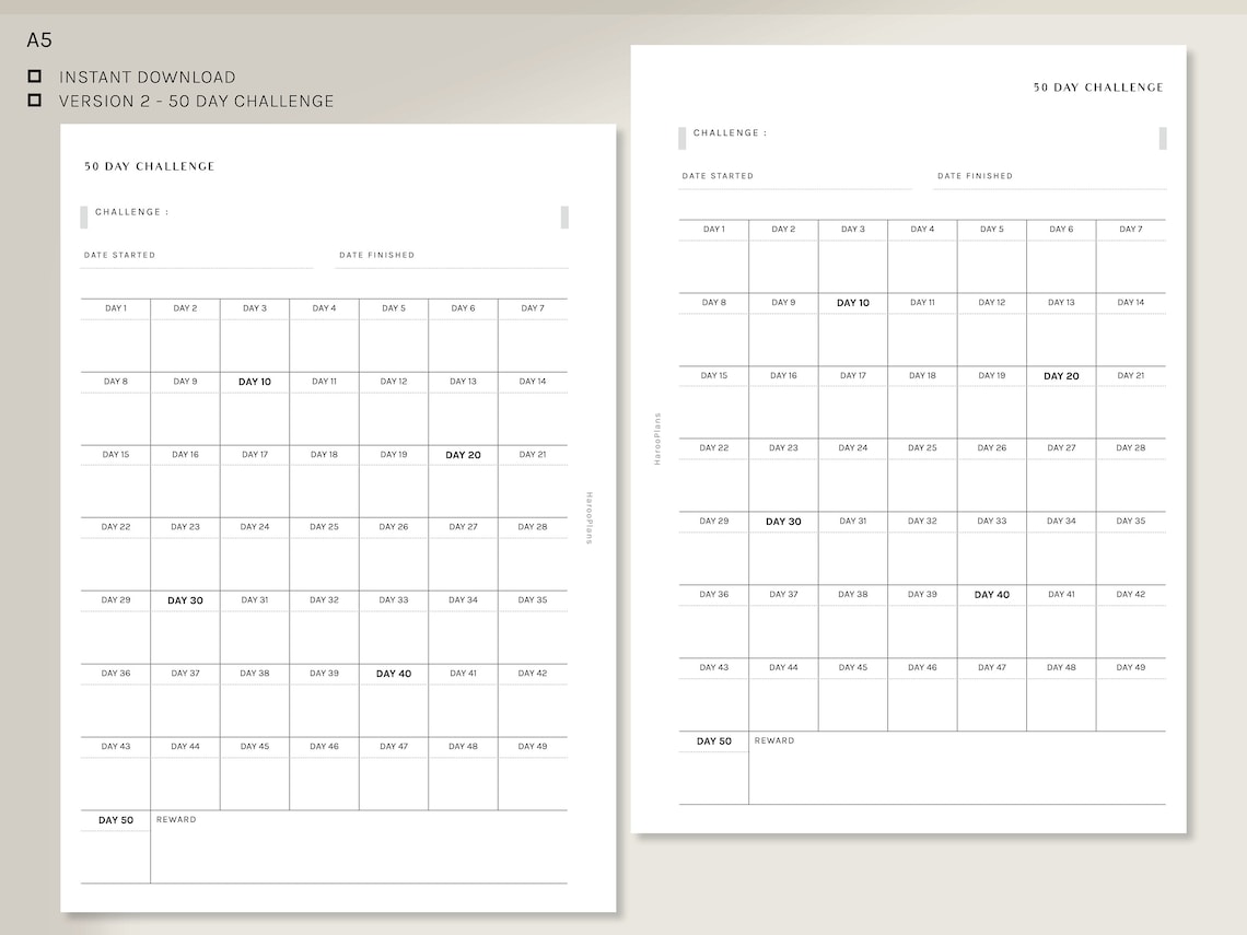 Challenge Sheet A5 Printable Planner Inserts 30 50 100 | Etsy