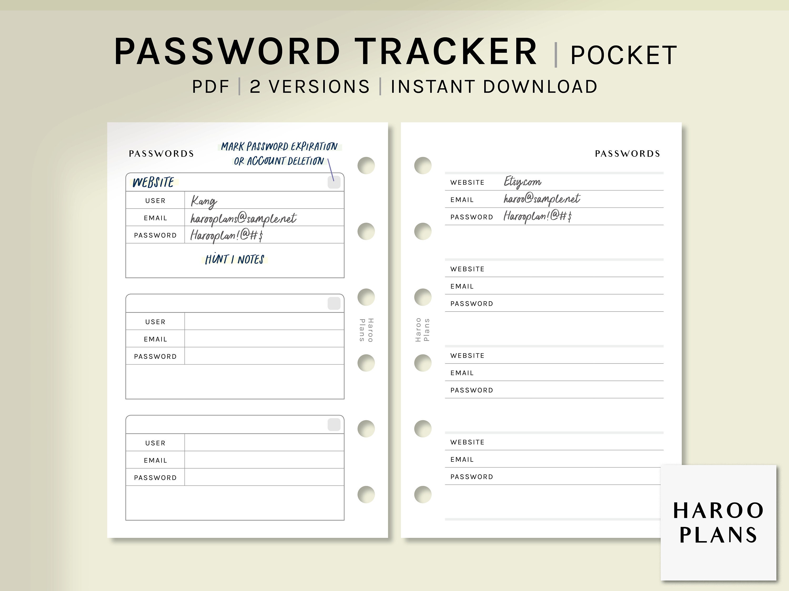 Password Tracker Pocket Size Printable Planner Inserts - Etsy