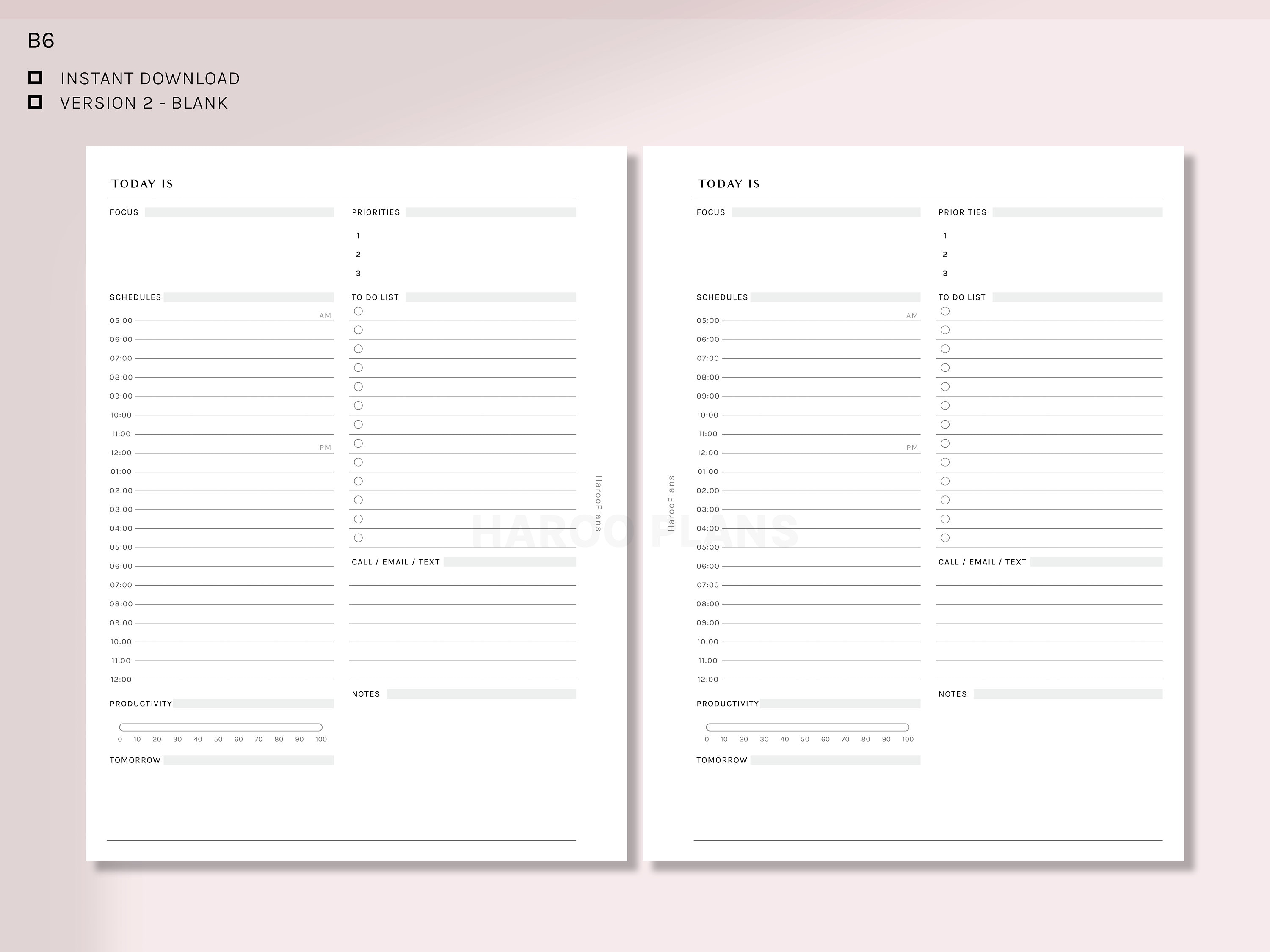 Daily Work Planner B6 Ring Printable Inserts Undated - Etsy