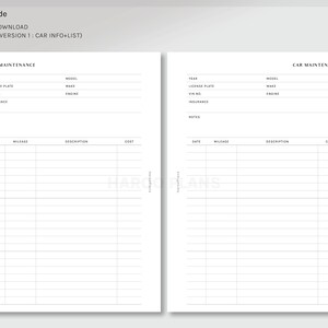 Car Maintenance | Personal Wide Printable Planner Inserts | Auto Repair ...