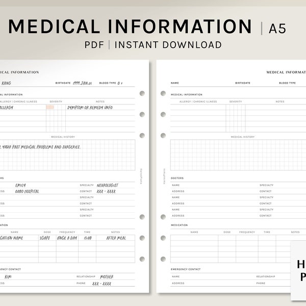 Medical Information Sheet - Etsy