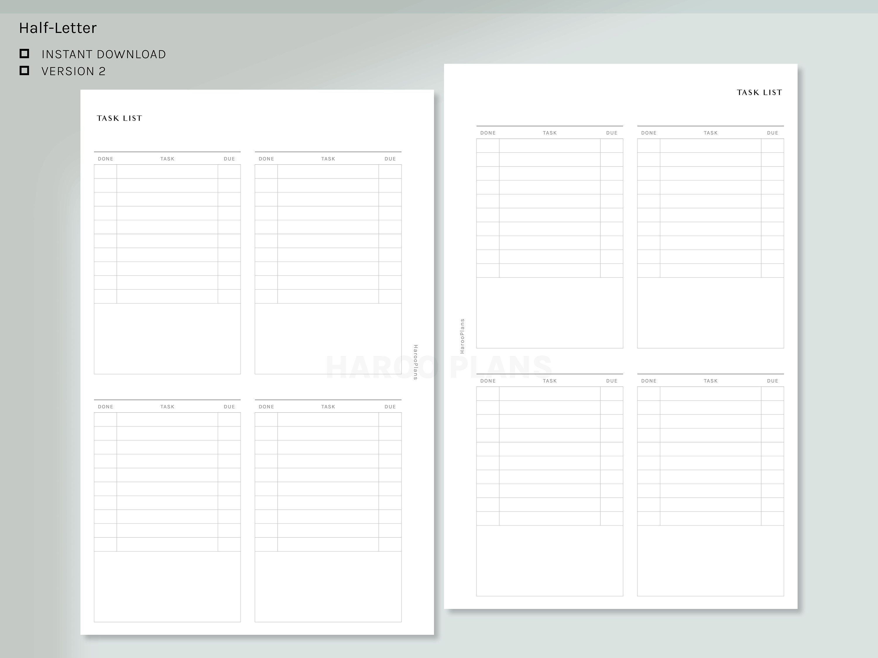 Task List Half-letter Printable Planner Inserts to Do List - Etsy