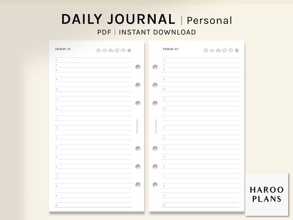 Daily Journal Personal Printable Planner Inserts Simple | Etsy