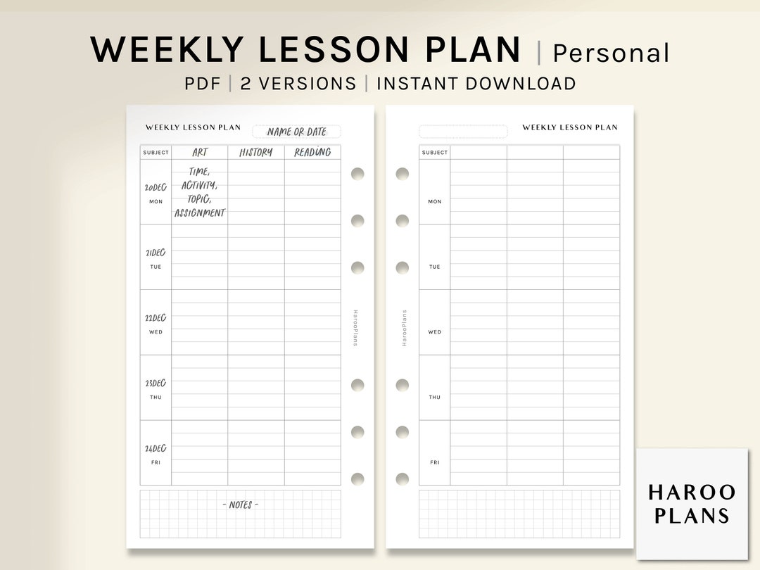 Weekly Lesson Planner | Personal Printable Inserts | Homeschool ...