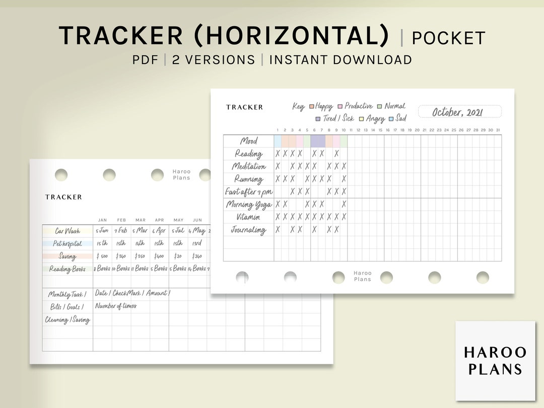 Monthly Tracker | Pocket Size Printable Planner Inserts | Habit Bills ...