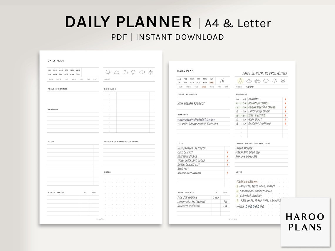Daily Planner A4 US Letter Printable Inserts Schedule | Etsy