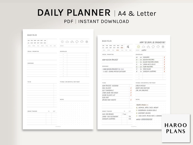 Daily Planner A4 US Letter Printable Inserts Schedule - Etsy