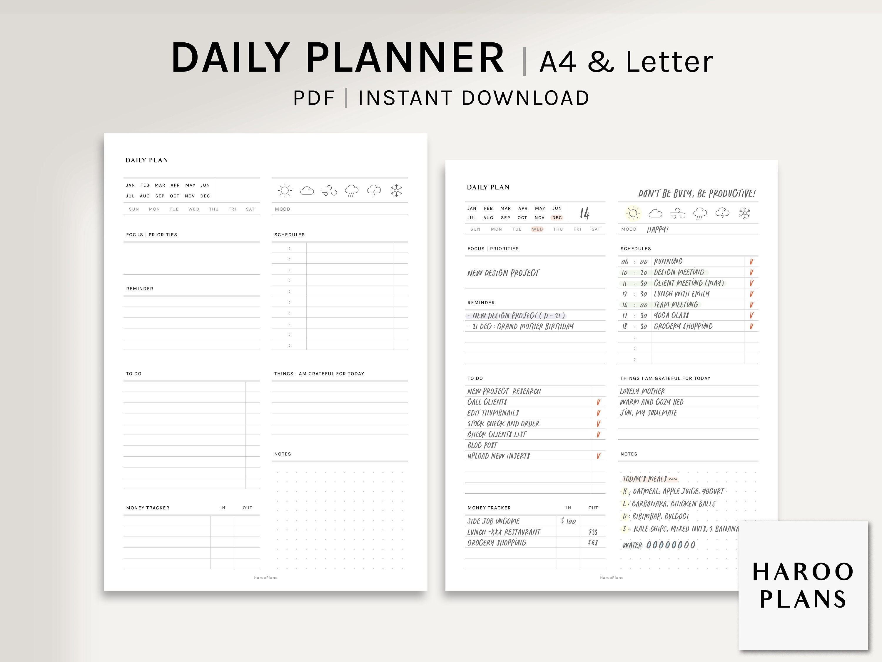 Daily Planner A4 US Letter Printable Inserts Schedule - Etsy