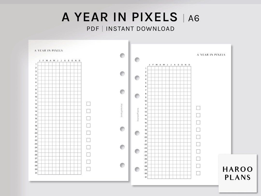 A Year in Pixels | A6 | Printable Planner Inserts | Mood Tracker ...