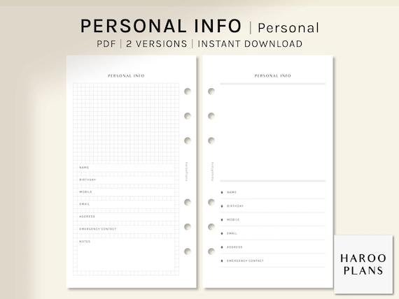 Personal Information Page Personal Size Personal Data | Etsy