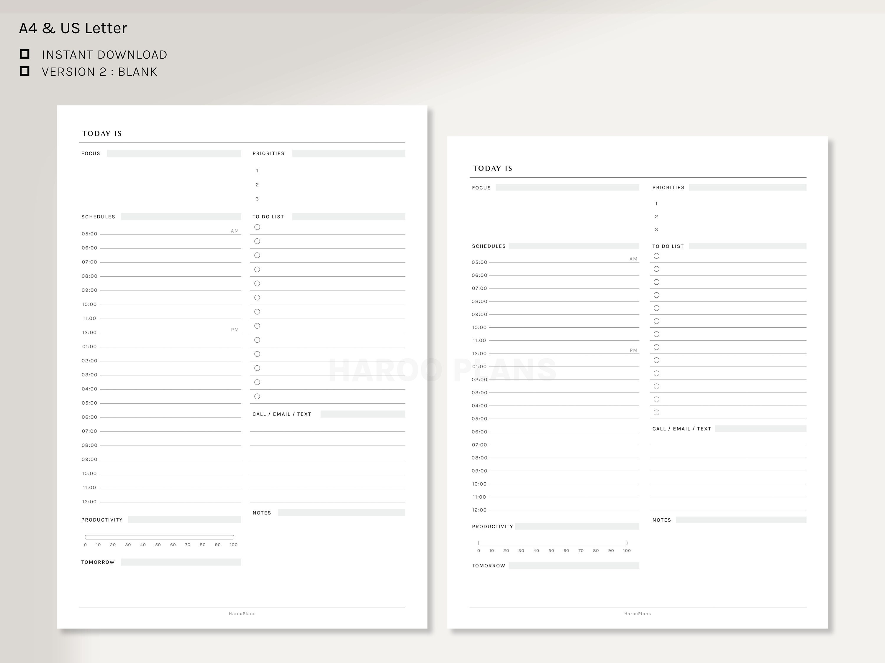 Daily Work Planner | A4, US Letter Printable Inserts | Productivity ...