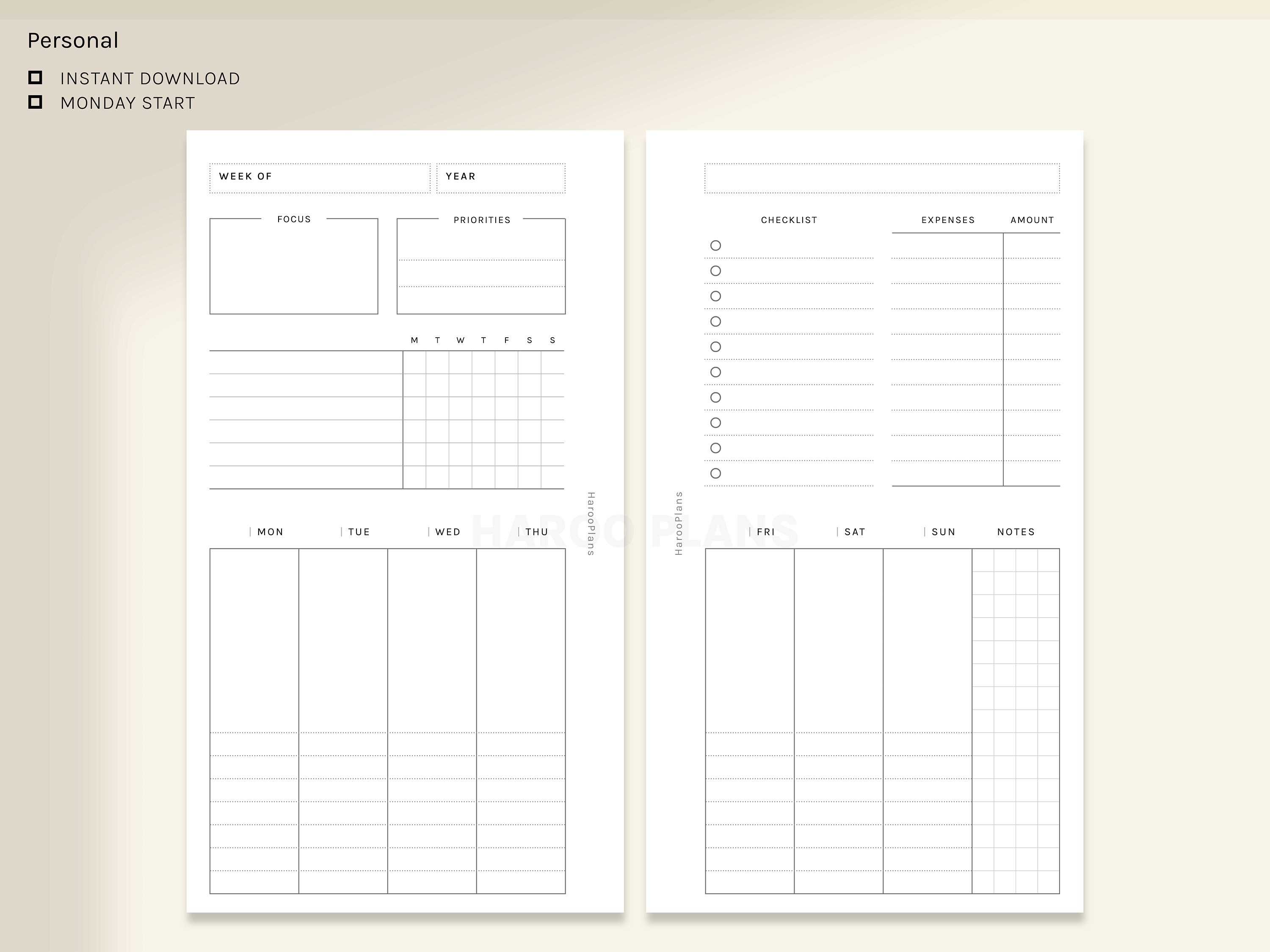 Week at a Glance Personal Ring Printable Planner Inserts - Etsy