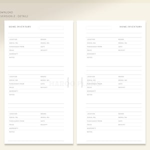 Home Inventory | Personal Size Printable Planner Inserts | Household ...