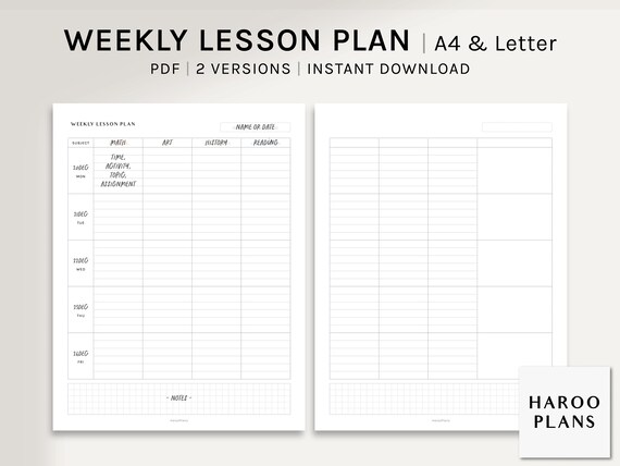 Weekly Lesson Planner A4 US Letter Printable Inserts - Etsy