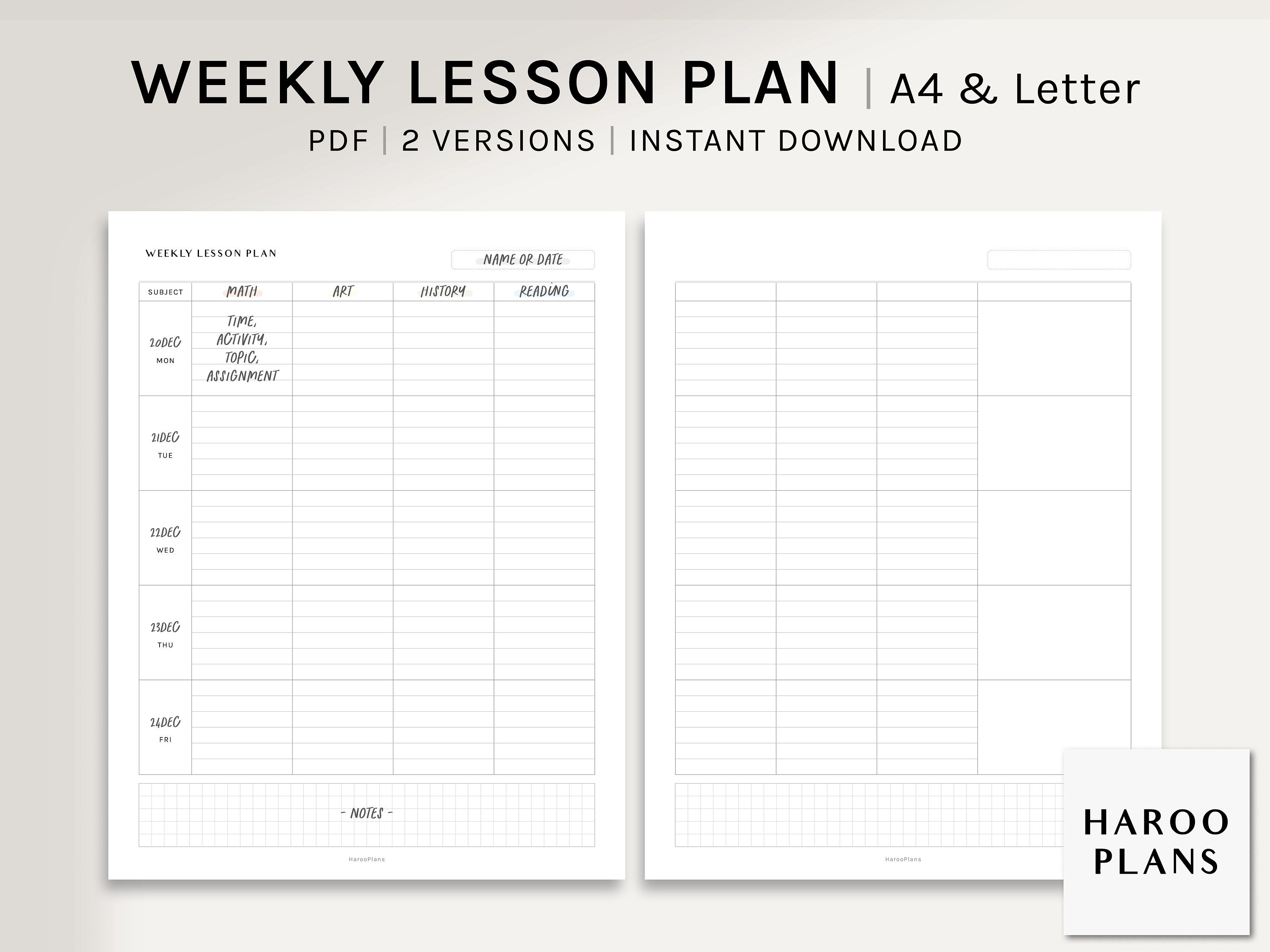 Weekly Lesson Planner | A4, US Letter Printable Inserts | Homeschool ...