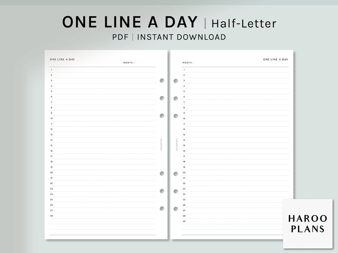 One Line A Day Half-letter Printable Planner Inserts Daily Diary ...