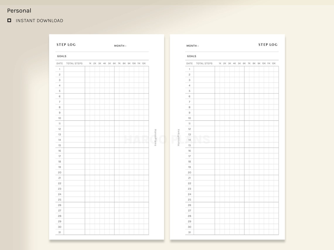 Step Log Personal Size Printable Inserts Health Planner - Etsy